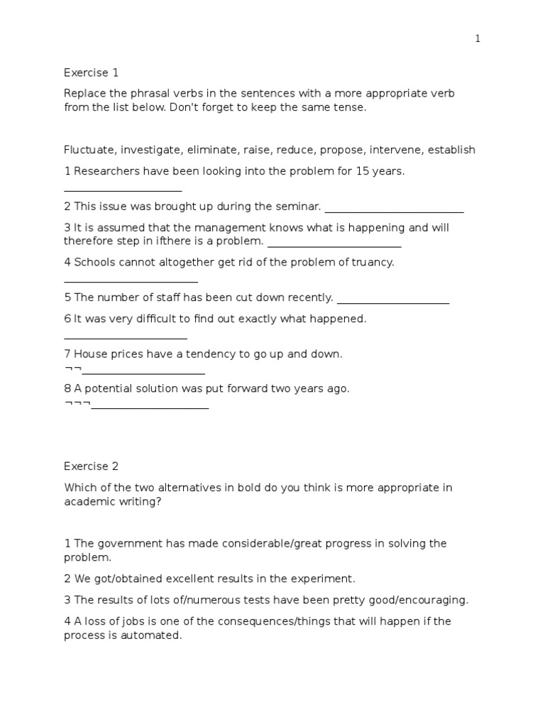 Some Exercises On Academic Writing | PDF | Phrase | Cognition