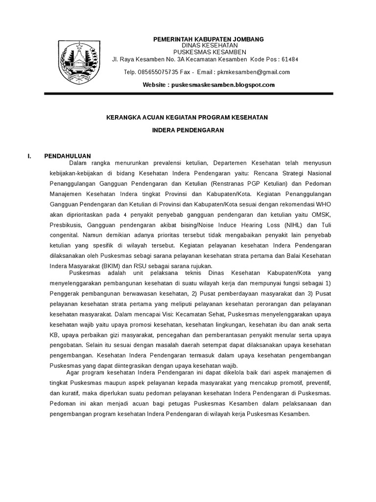 Kerangka Acuan Kegiatan Program Kesehatan Indera Pendengaran | PDF