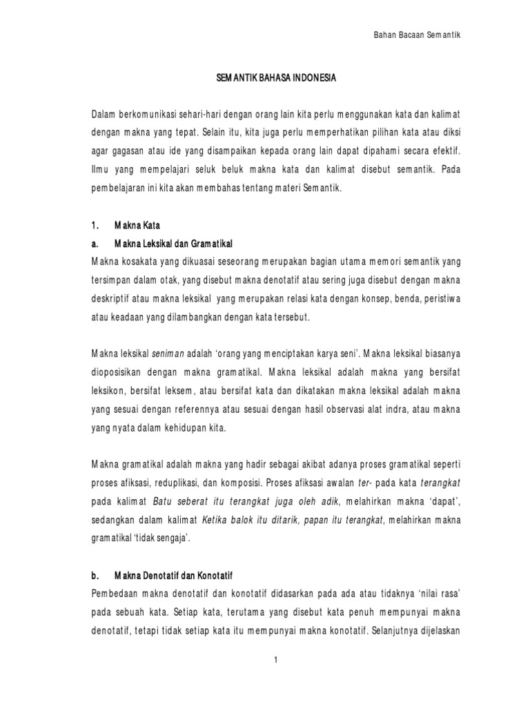 Semantik Bahasa Indonesia: Makna dan Relasi Kata | PDF | Seni & Disiplin Bahasa