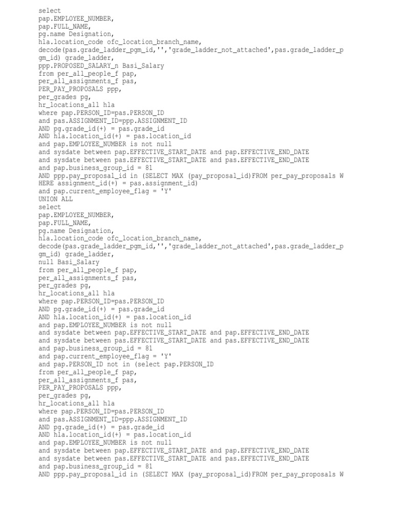 Hrms Basic Salary Final Query | PDF