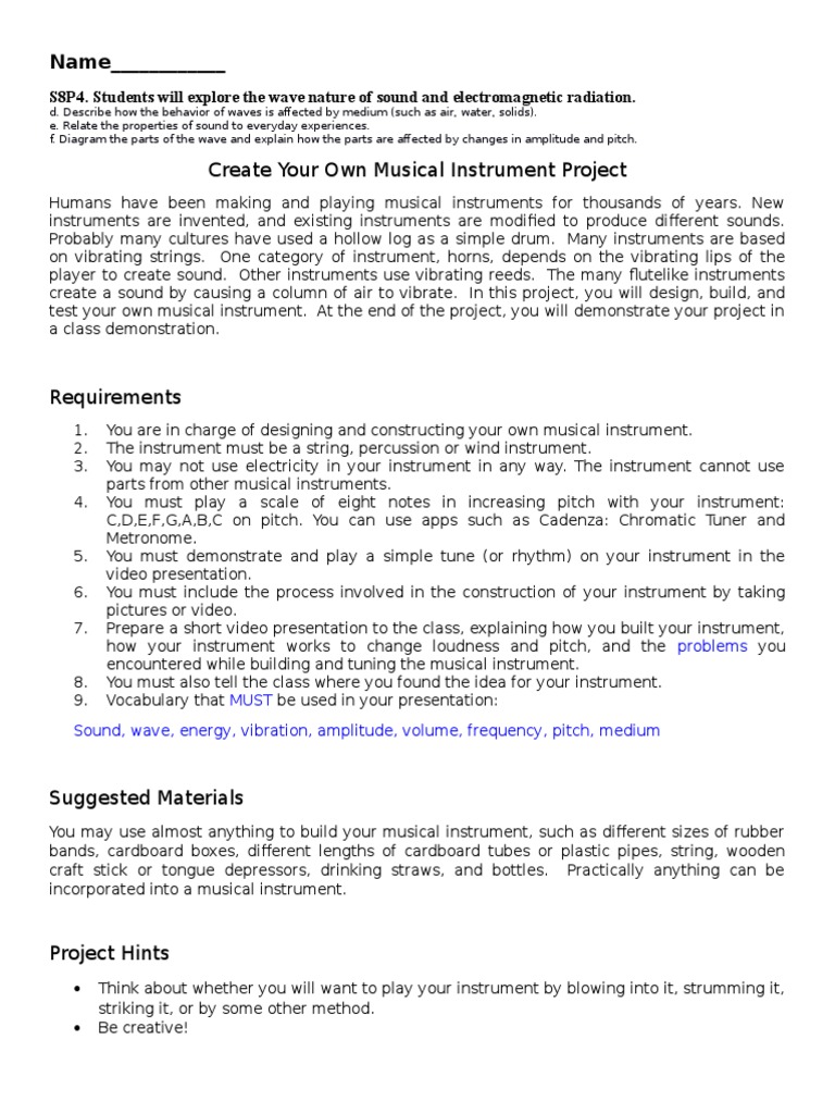 Standard 2 4 Musical Instrument Project | PDF | Musical Instruments ...
