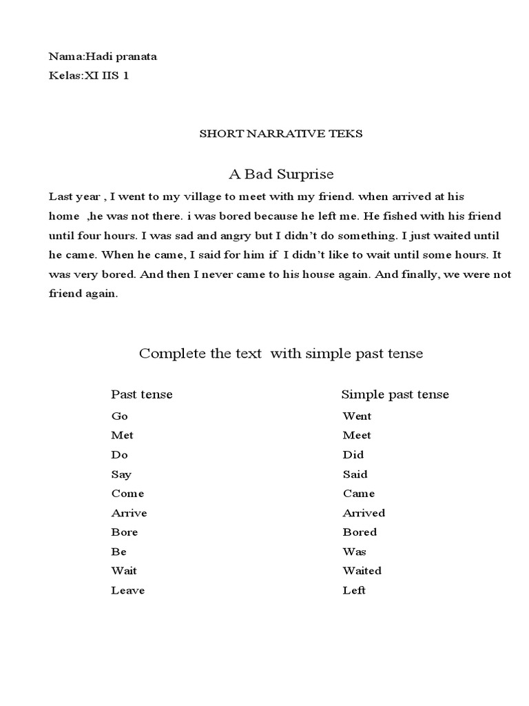 Simple Past Tense Narrative | PDF | Language Arts & Discipline | Poetry