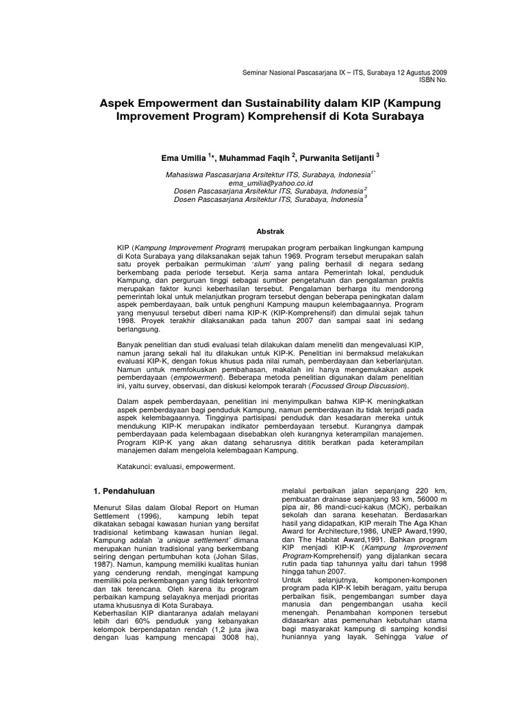 Aspek Empowerment Dan Sustainability Dalam KIP (Kampung Improvement Program) Komprehensif Di ...
