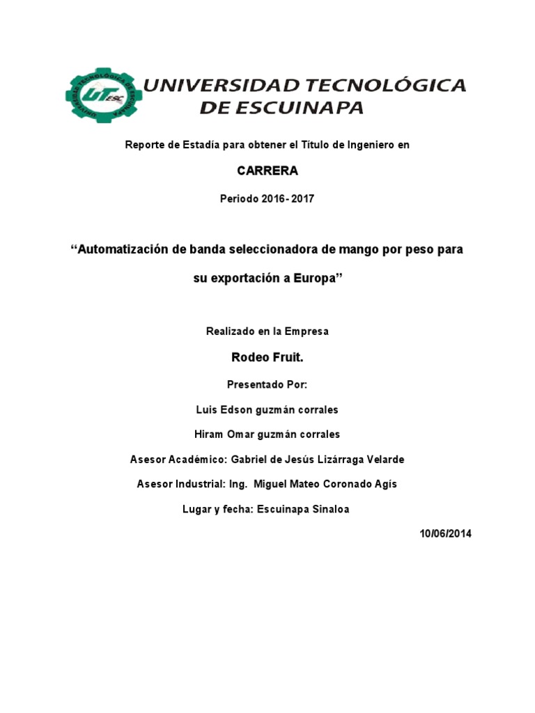 Reporte de Estadía para Obtener El Título de Tsu - Edson | PDF | Science | Tecnología (general)