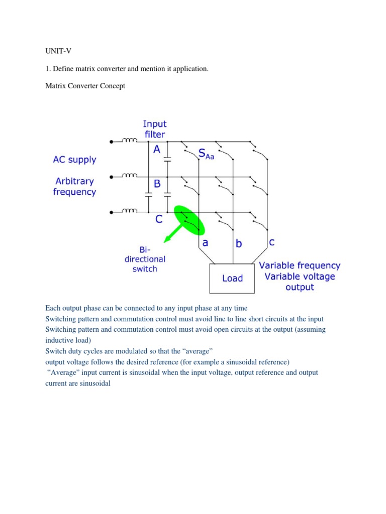 Unit V 1. Define Matrix Converter and Mention It Application. Matrix ...