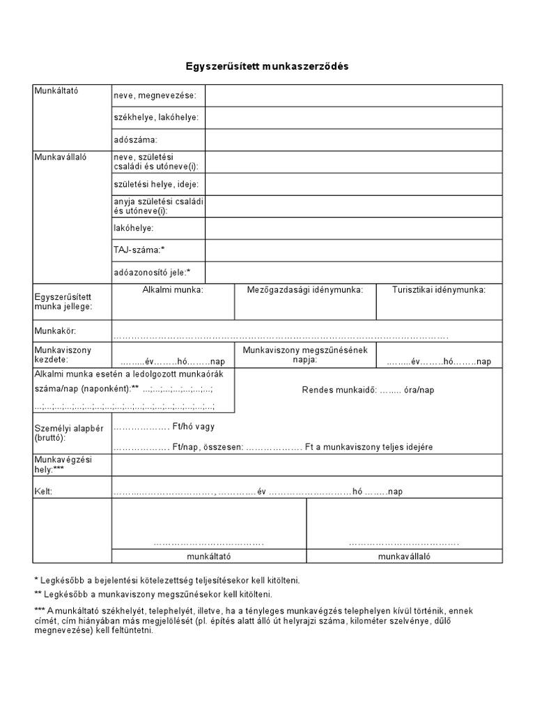Egyszerűsített Munkaszerződés Minta | PDF