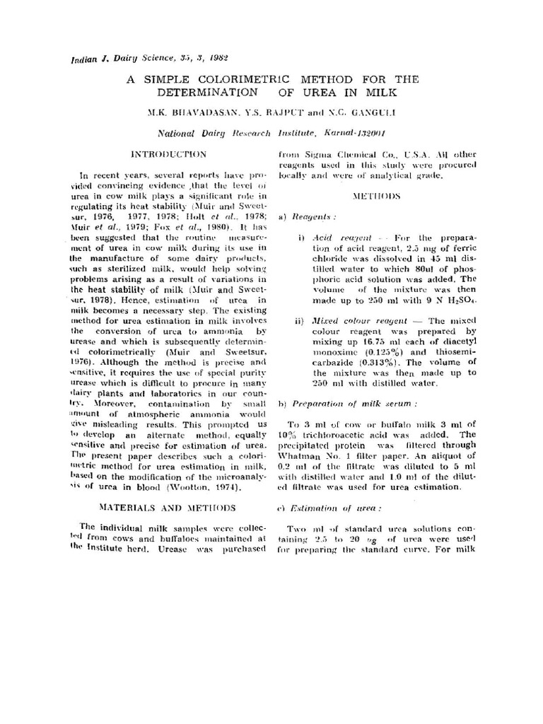 A Simple Colorimetric Method For The Determination Of Pdf Chemical Substances Dairy