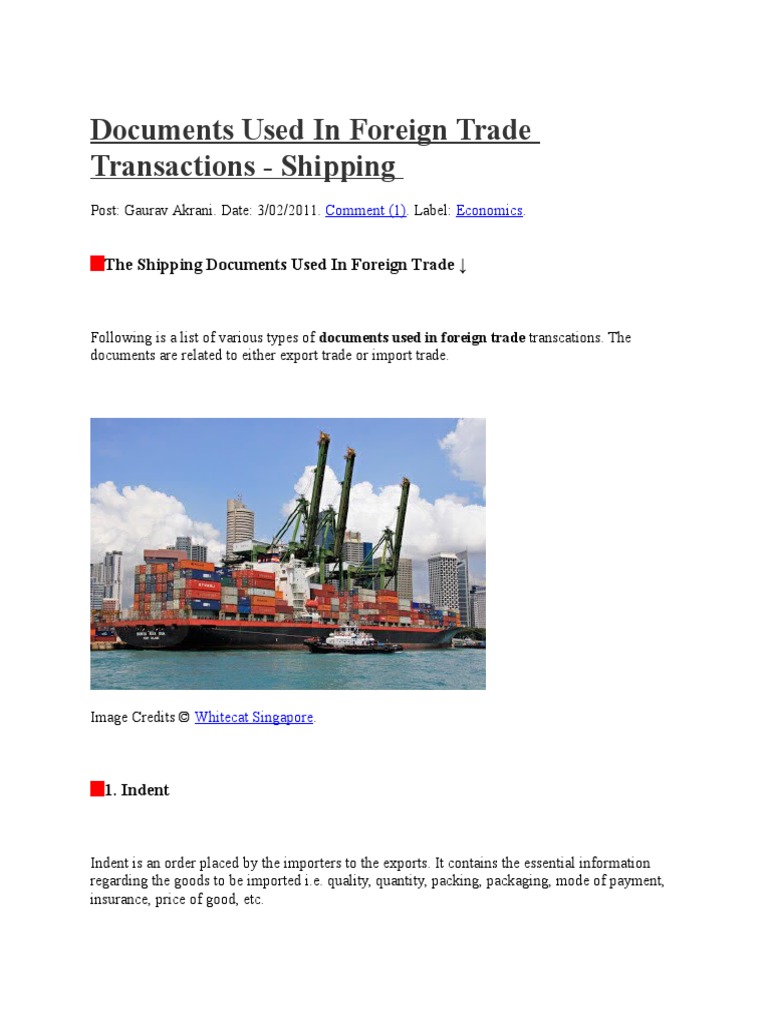 Key Documents in Foreign Trade | PDF | Bill Of Lading | Cargo