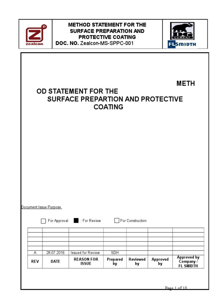 Method Statement For Surface Preparation Prtective Coating | PDF ...