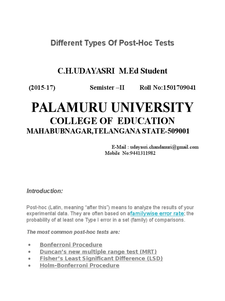 Different Types of Post | PDF | Post Hoc Analysis | Data Analysis