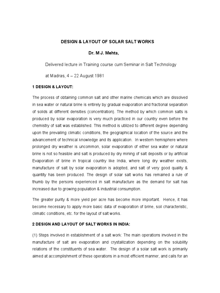 Design & Layout of Solar Salt Works PDF | PDF