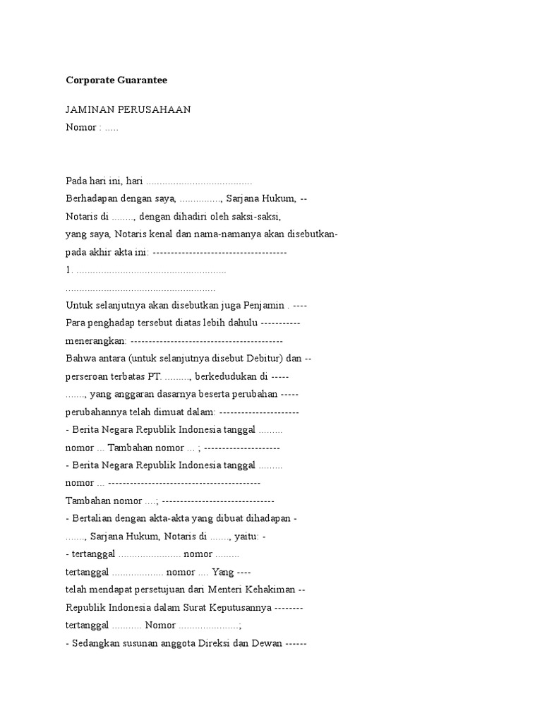 CONTOH Corporate Guarantee | PDF