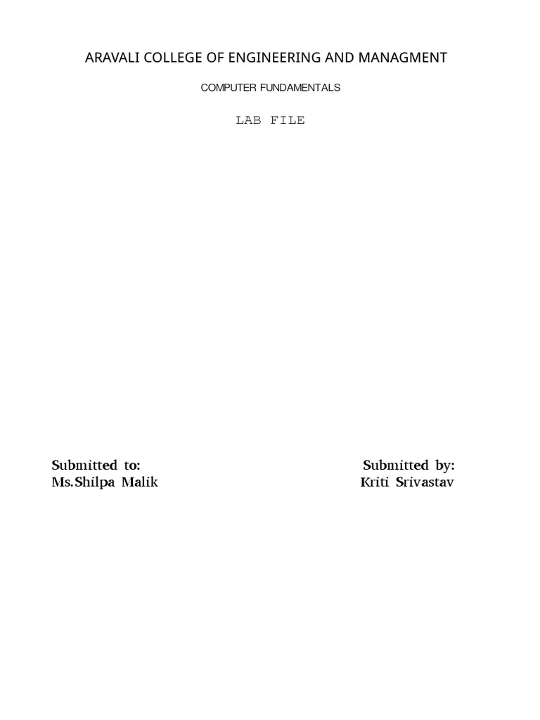 Aravali College of Engineering and Managment Computer Fundamentals Lab File | PDF