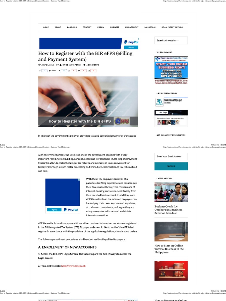 Requirements For EFPS Application | PDF | Business | Nature