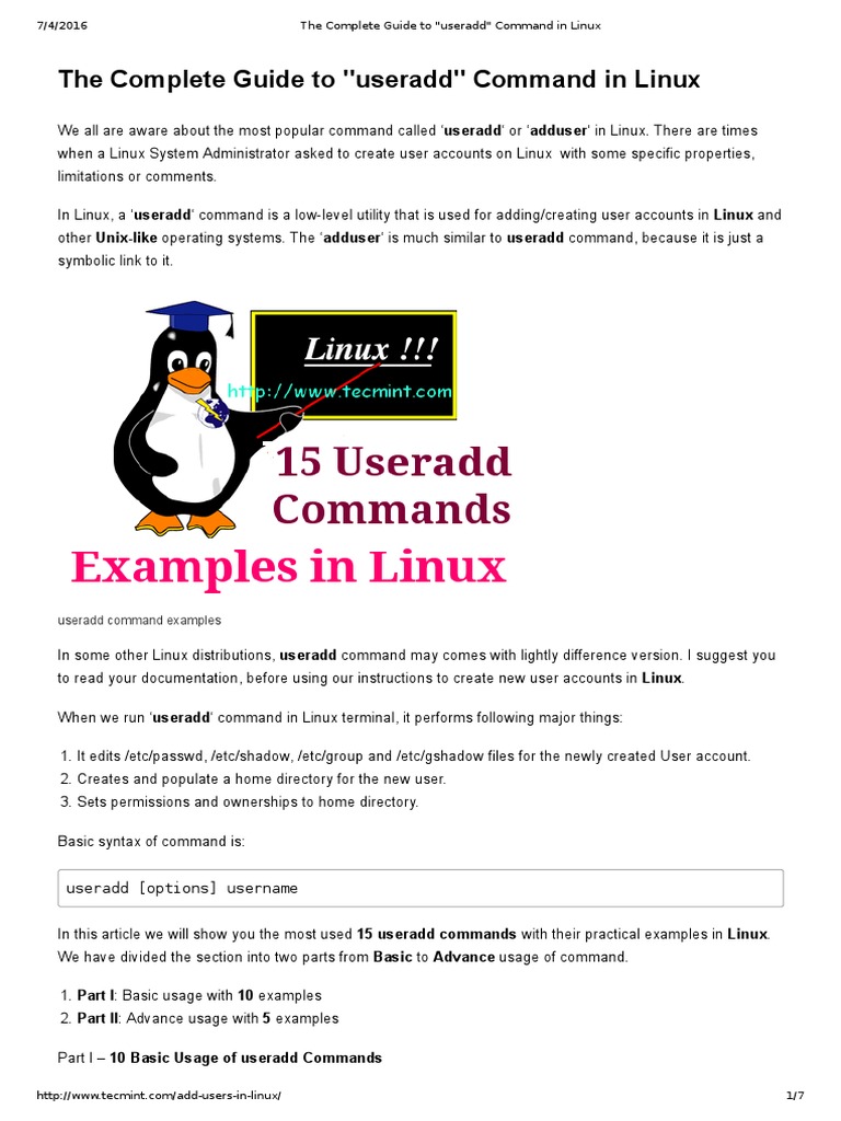 The Complete Guide To - Useradd - Command in Linux - 15 Practical Examples | PDF | Superuser ...