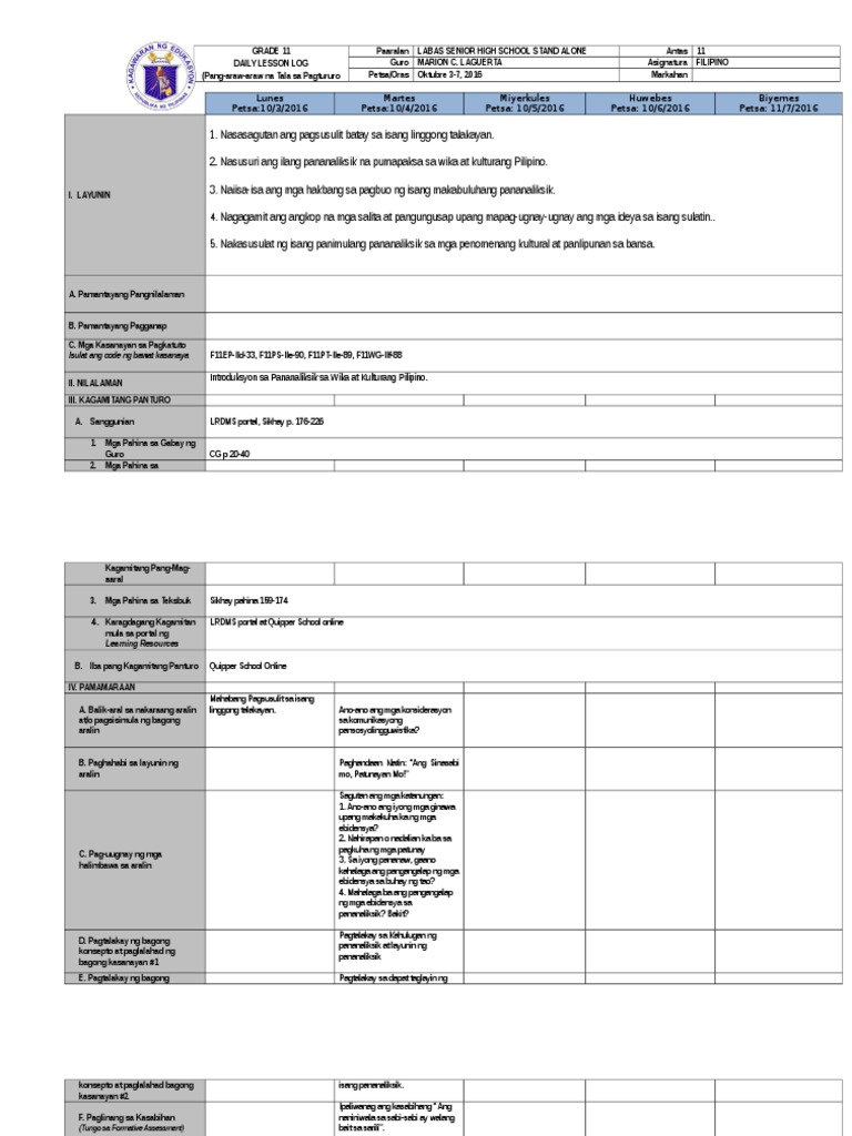 Dll Filipino October 3-7