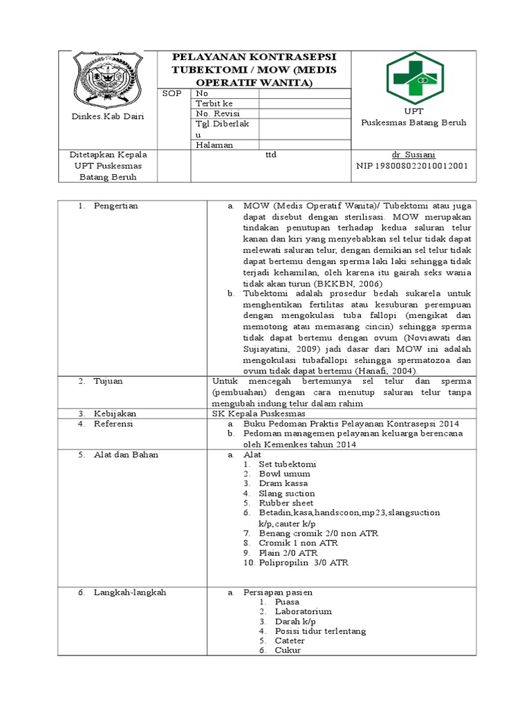 Prosedur Tubektomi MOW di Puskesmas | PDF
