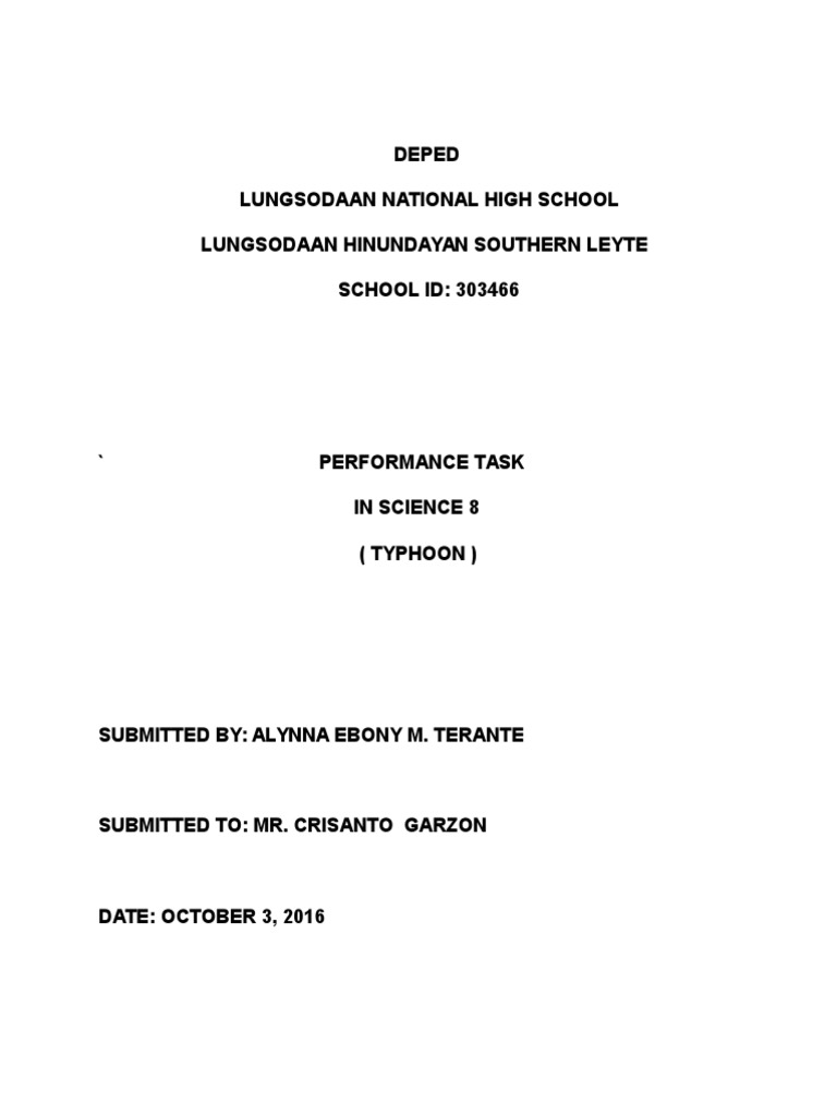Performance Task in Science 8 - Pix Only | PDF | Tropical Cyclones ...