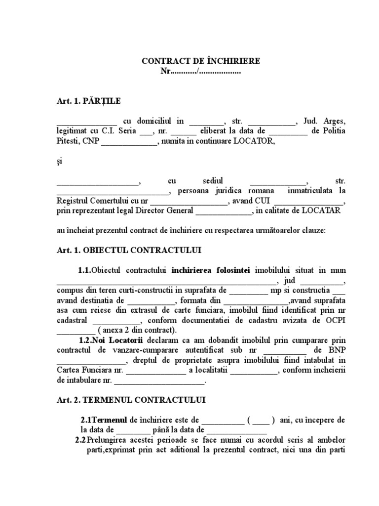 Contract de Inchiriere - Model 1 | PDF