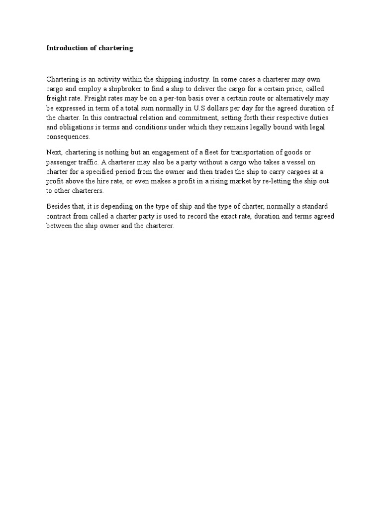 Overview of Ship Chartering Types | PDF | Transport | Water Transport