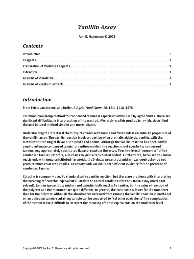 Vanillin Assay | PDF | Oxygen | Chemical Reactions