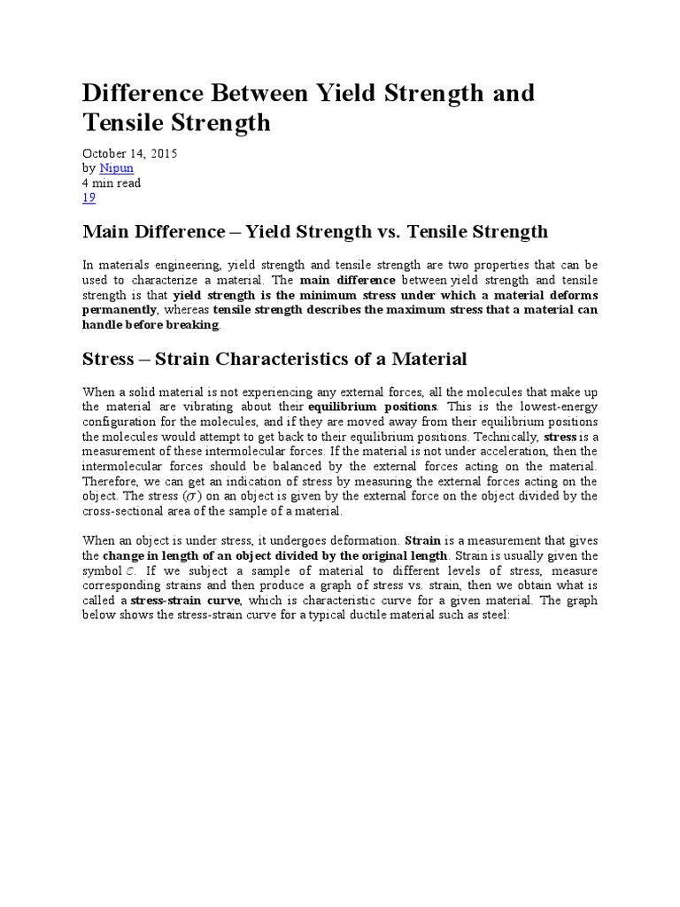 Difference Between Yield Strength and Tensile Strength | PDF | Ultimate ...