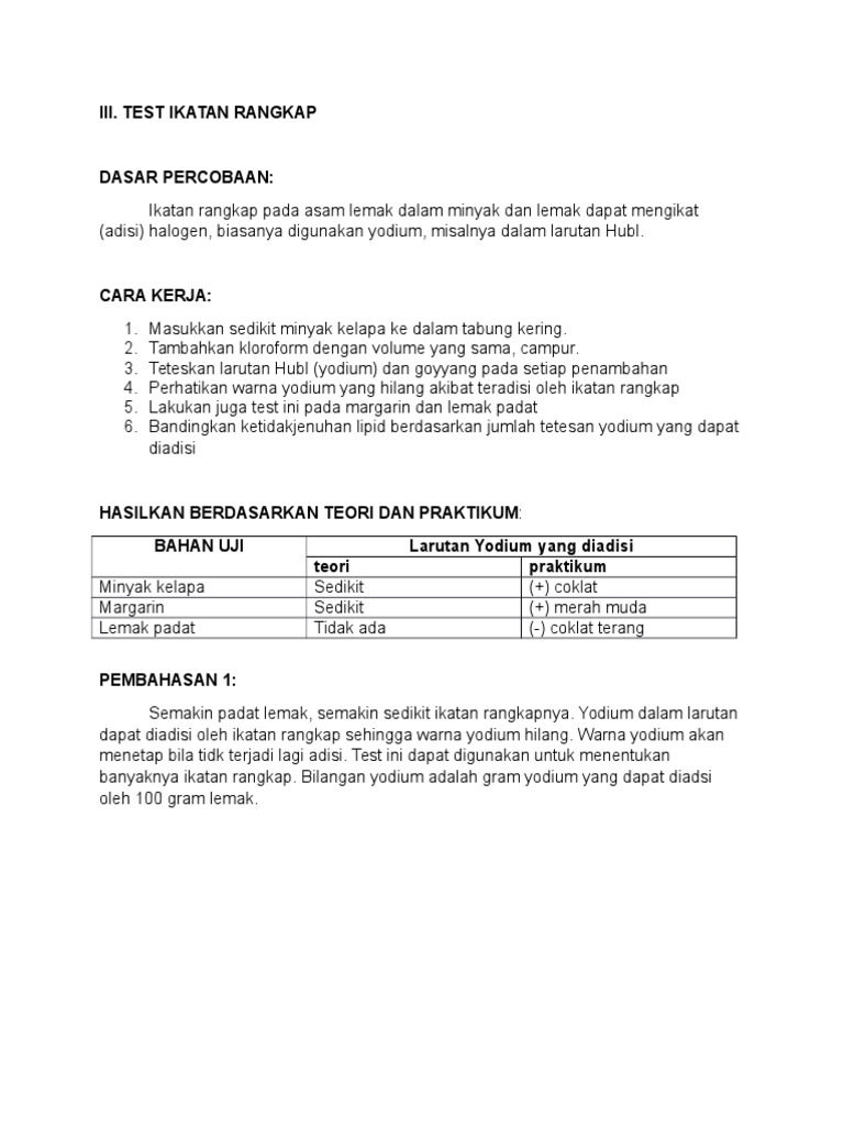 Hasil Laporan Biokimia Test Ikatan Rangkap | PDF