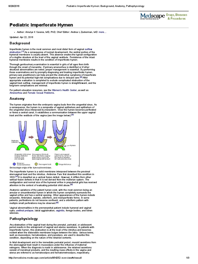 Pediatric Imperforate Hymen - Background, Anatomy, Pathophysiology ...