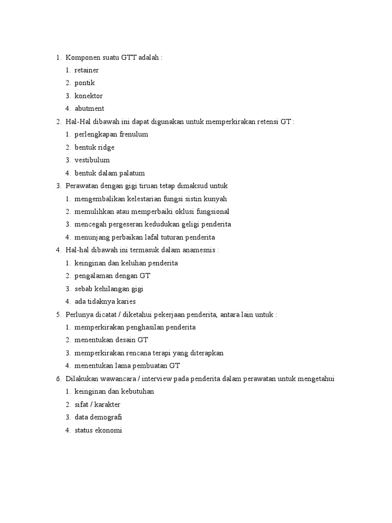 Latihan Soal Uts Prostho 1 | PDF | Sains & Matematika