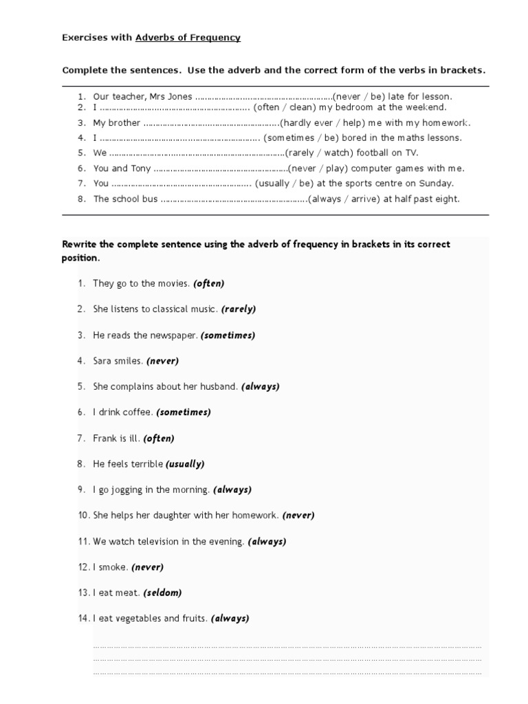 Exercises - Adverbs of Frequency | PDF