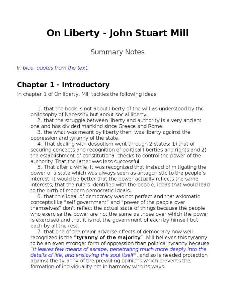 On Liberty Summary | PDF | John Stuart Mill | Liberty