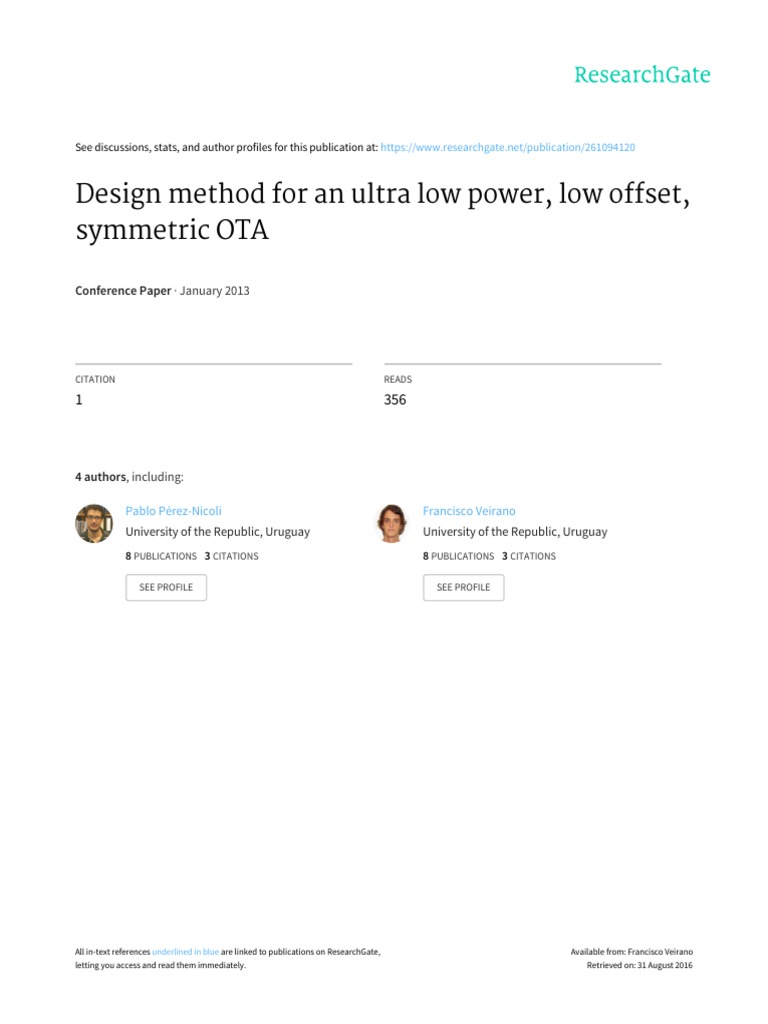Design Method For An Ultra Low Power, Low Offset, Symmetric OTA | PDF ...