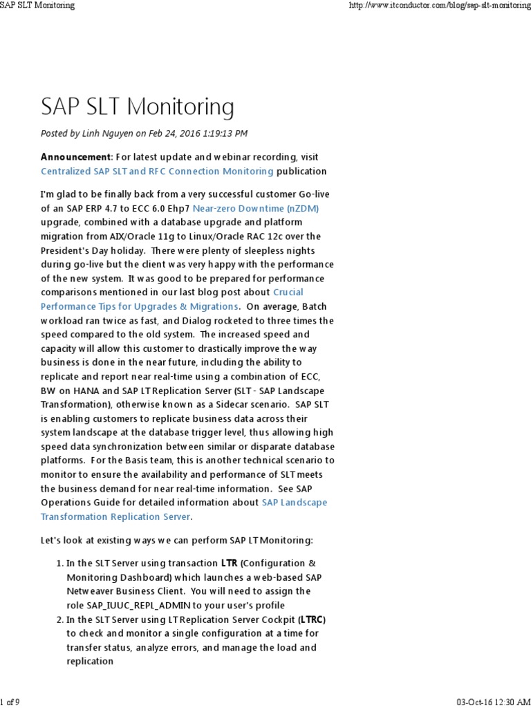 SAP SLT Monitoring & Replicatoin | Download Free PDF | Replication (Computing) | Computer Data