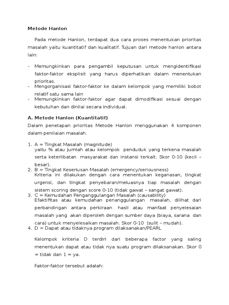 Metode Hanlon | PDF