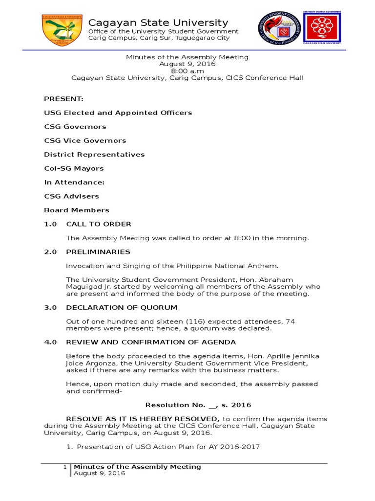 Minutes of The Assembly Meeting | PDF | Public Sphere | Government