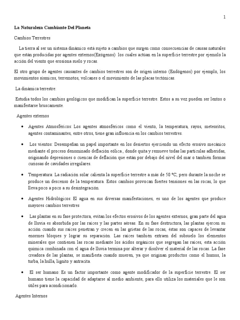Hojas De Trabajo Sobre La Superficie Cambiante De La Tierra Estructura