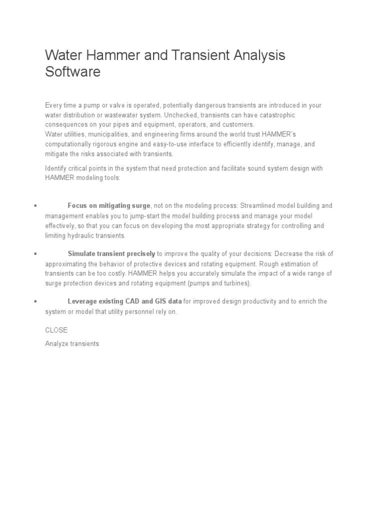 Water Hammer Analysis Software Overview | PDF | Computers | Technology ...