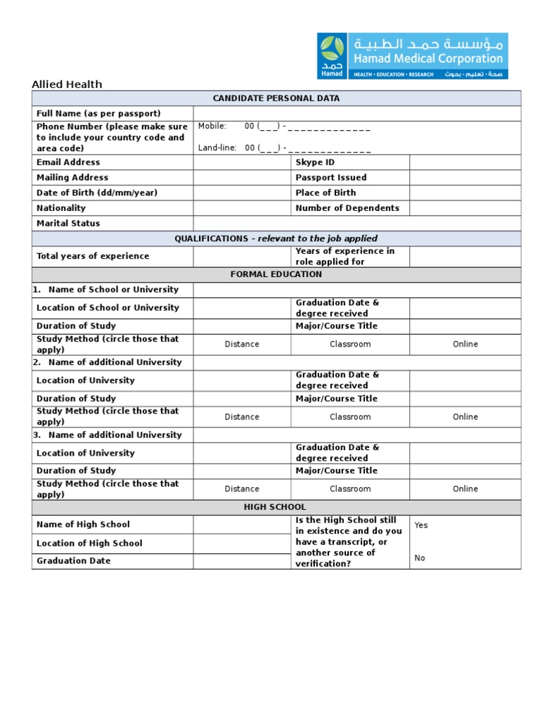 HMC Allied Health CV Template | PDF | Professional Certification ...