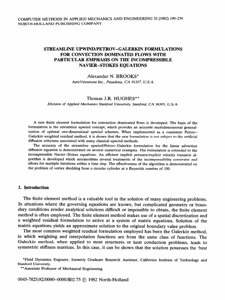 STREAMLINE UPWIND-PETROV-GALERKIN FORMULATIONS-Hughes PDF | PDF | Finite Element Method | Navier ...