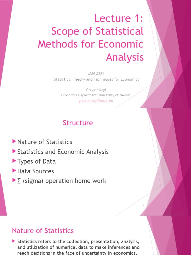 Lecture 1 ECN 2331 (Scope of Statistical Methods For Economic Analysis ...