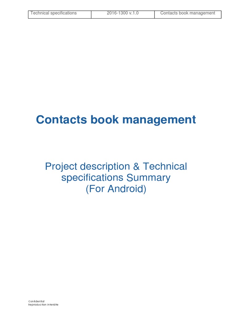 Contacts Book Management: Project Description & Technical Specifications Summary (For Android ...