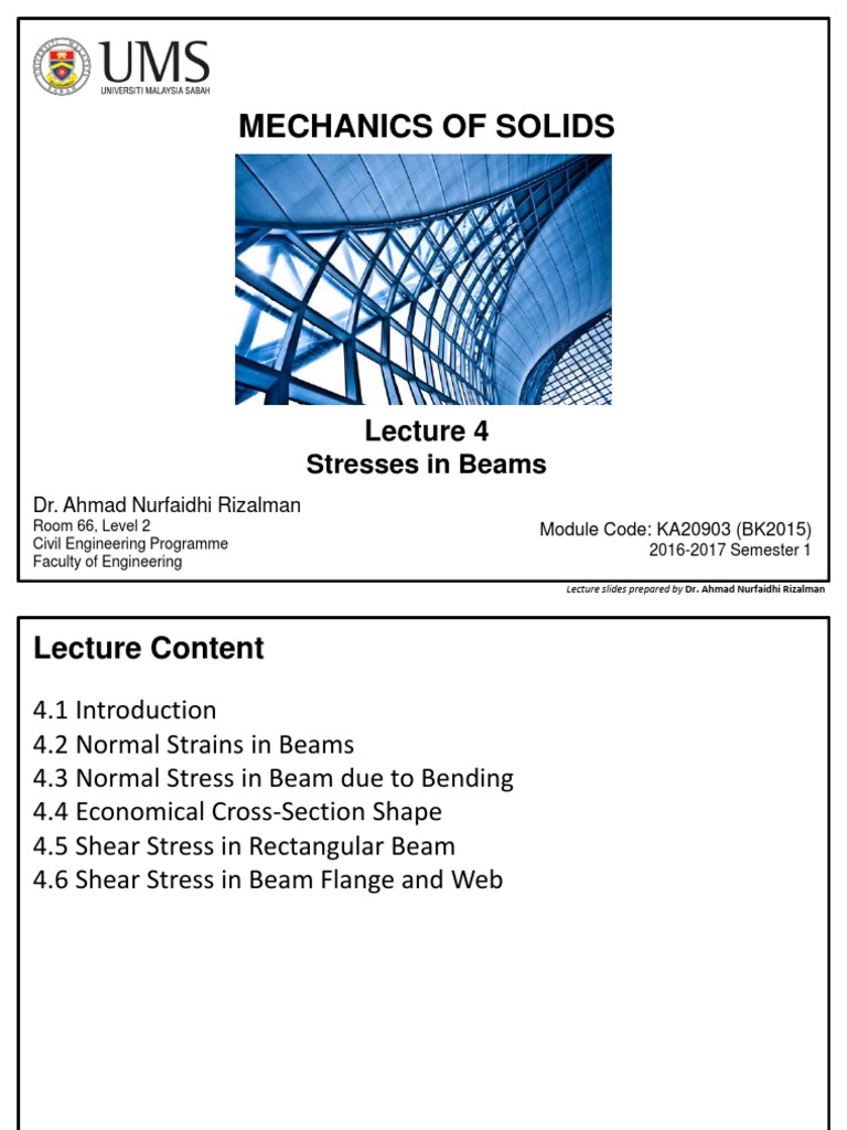Understanding Stresses in Beams: An Analysis of Normal Strains, Stresses, Shear Forces, and ...