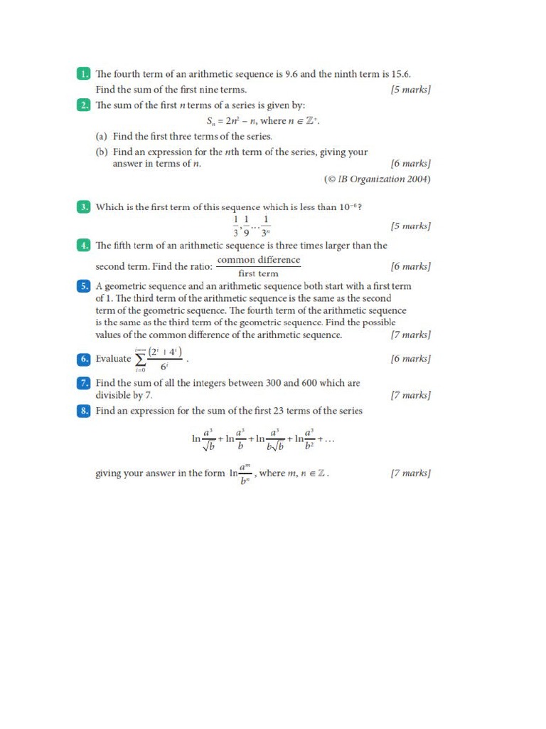 Sequences and Series Worksheet - IB Math HL | PDF | Educational ...