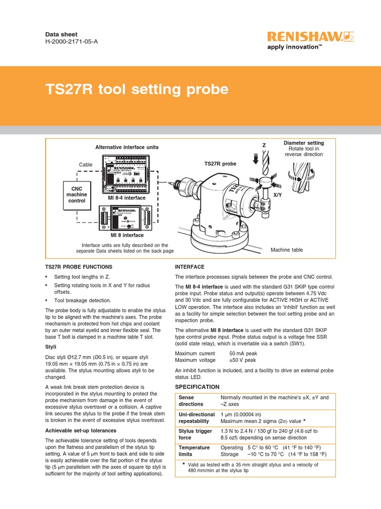 Data Sheet Renishaw TS27R Toolsetting Probe PDF | PDF | Machines | Numerical Control