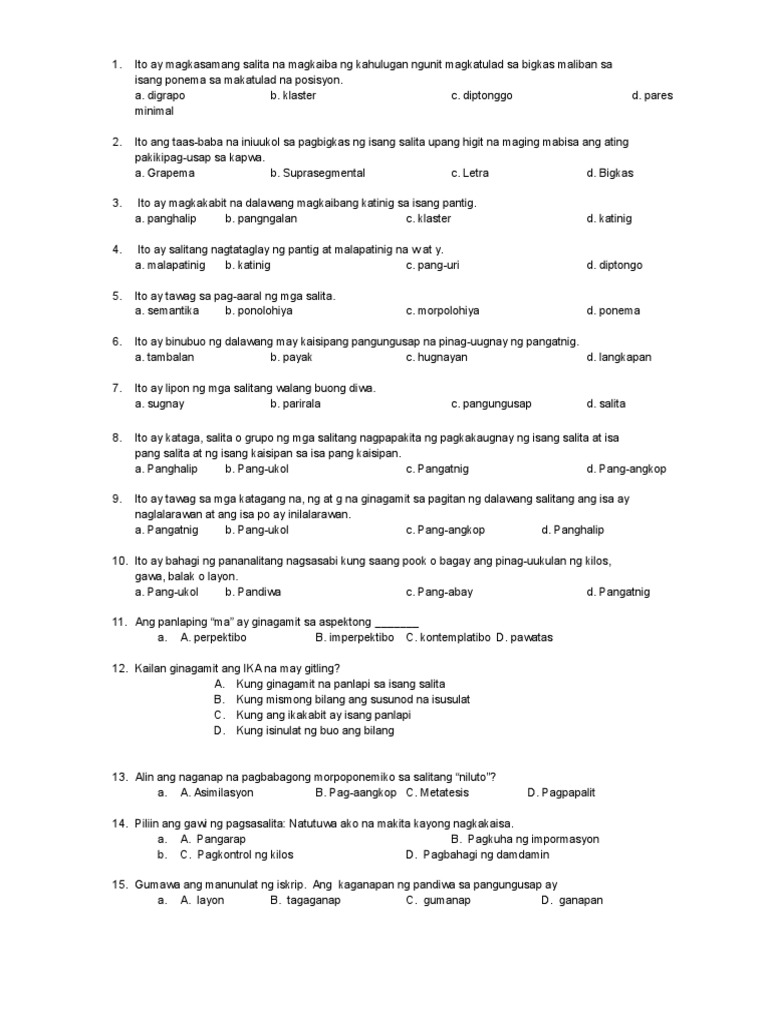 Filipino Reviewer Fot Let Exam | PDF