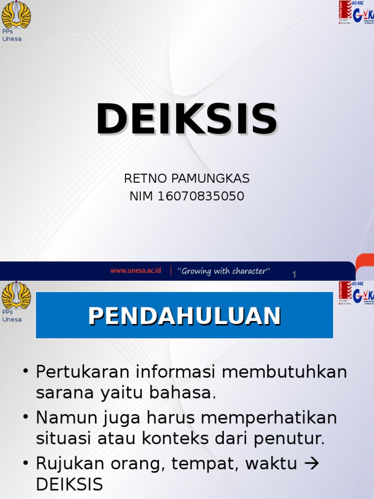 Presentasi Deiksis | PDF | Seni & Disiplin Bahasa | Sains & Matematika