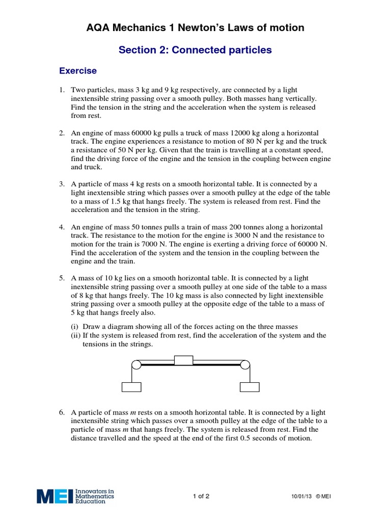 Connected Particles Mechanics Exercises | PDF | Tension (Physics) | Mass