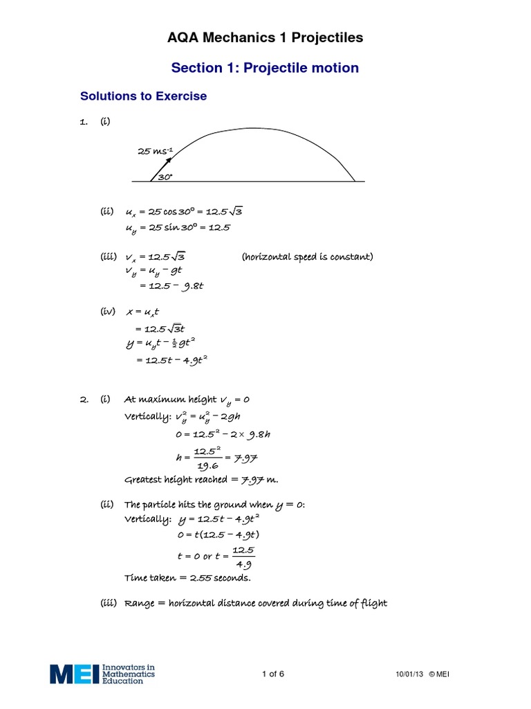 Projectile Motion - Solutions PDF | PDF | Motion (Physics) | Mechanics