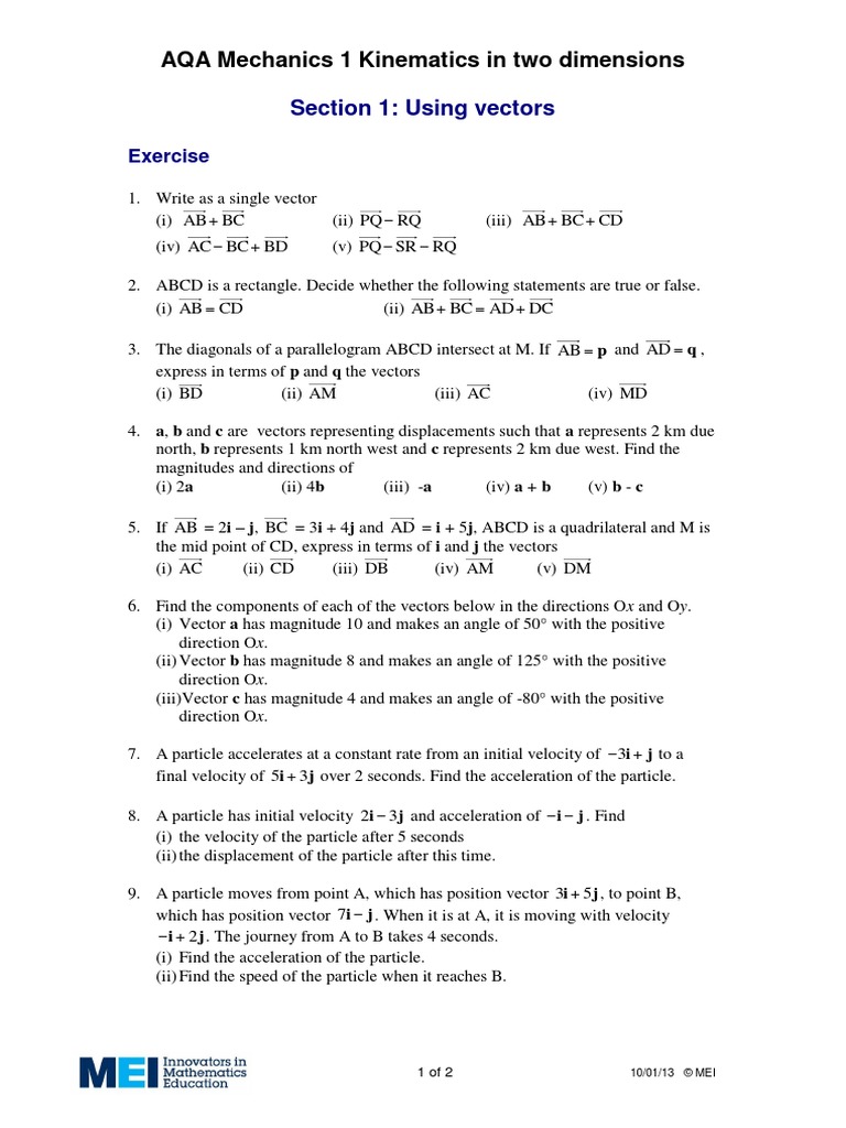 Using Vectors Exercise PDF | PDF