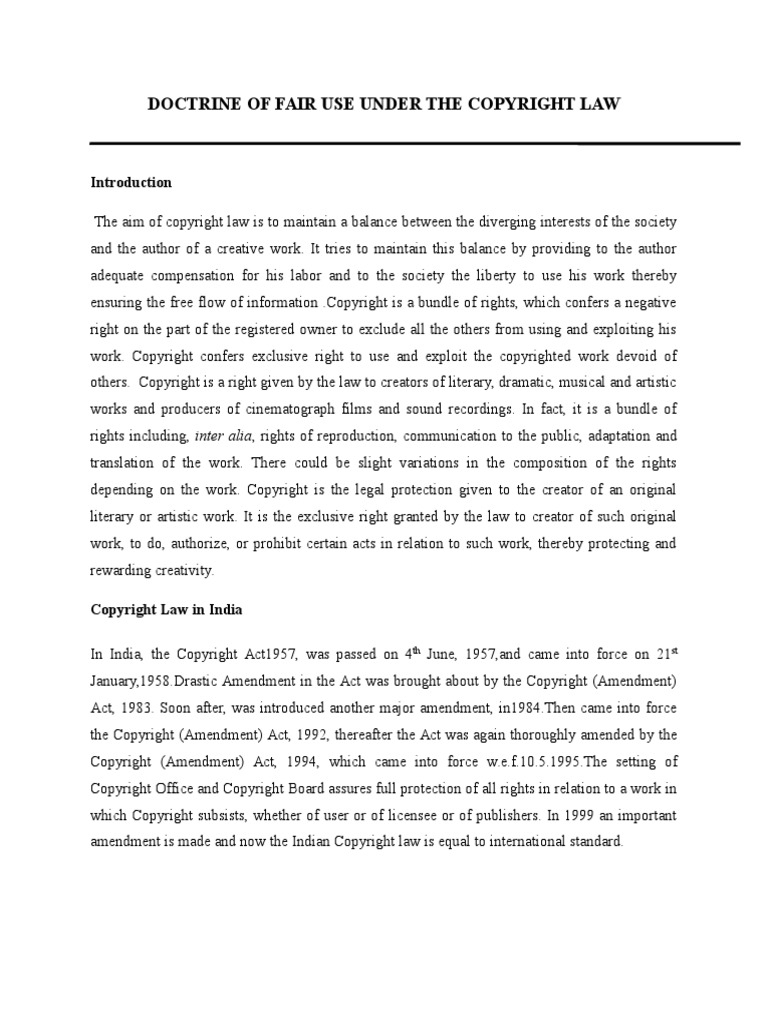 Doctrine of Fair Use Under The Copyright Law | PDF | Fair Dealing ...